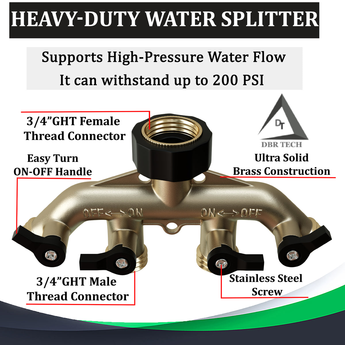 Heavy Duty 4 Way Hose Splitter (Premium Brass for Superior Durability ...